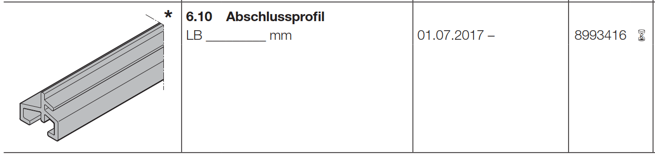 Hörmann Abschlussprofil für Garagen Deckenlauftor RollMatic OD
