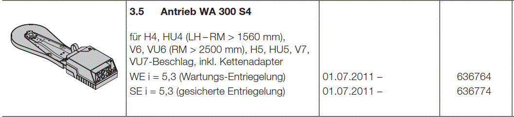 Hörmann Antrieb WA 300 S4, WE i = 5,3 (Wartungs-Entriegelung)