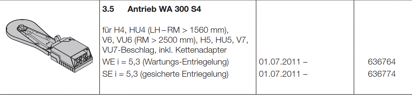 Hörmann Antrieb WA 300 S4, WE i = 3,6 (gesicherte Entriegelung)