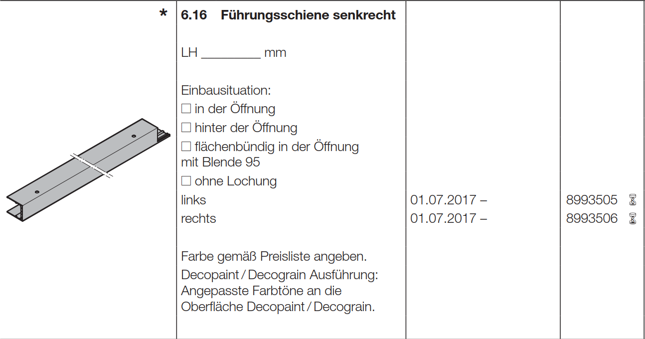 Hörmann Führungsschiene senkrecht links für Garagen-Deckenlauftor ...