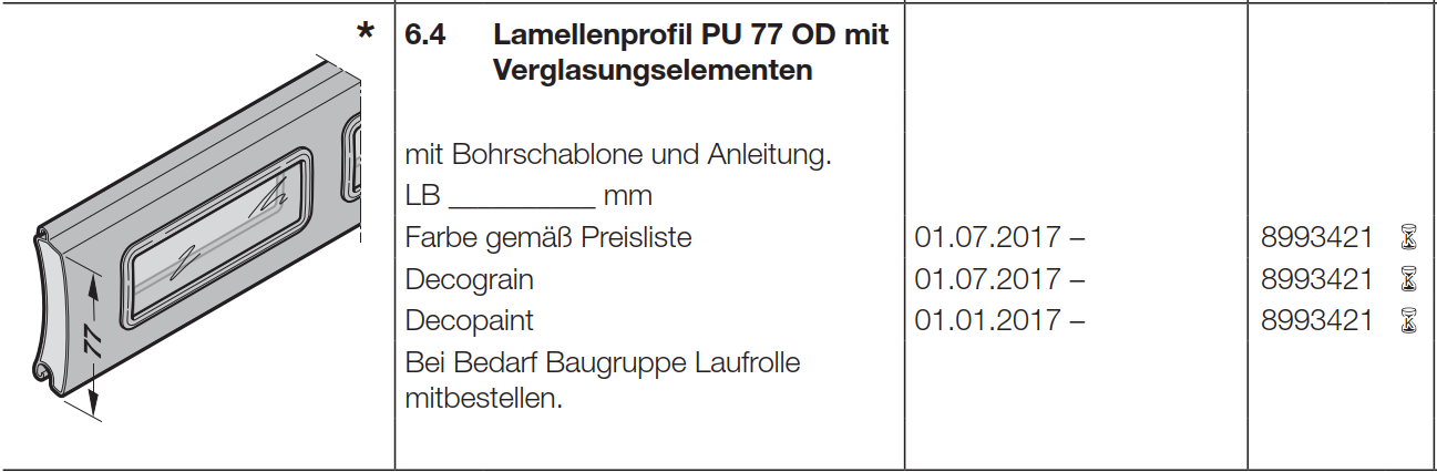 Hörmann Lamellenprofil PU 77 OD mit Verglasungselementen Decopaint, für ...
