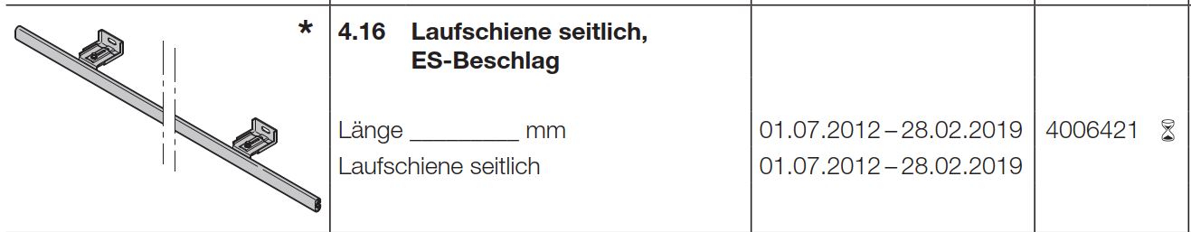 Hörmann Laufschiene seitlich, ES-Beschlag, (HST 42), Seiten-Sektionaltor