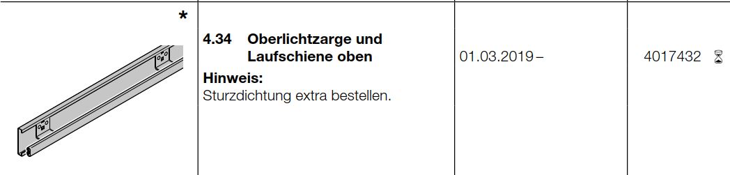 Hörmann Oberlichtzarge und Laufschiene oben, (HST 42), BR 20, Seiten ...