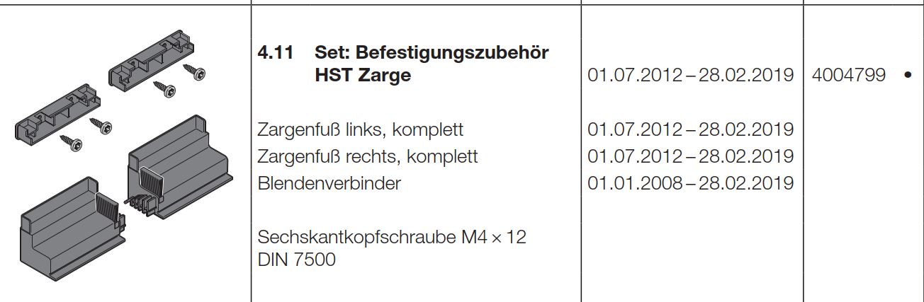 Hörmann Set: Befestigungszubehör HST Zarge (HST 42) BR10, Seiten ...