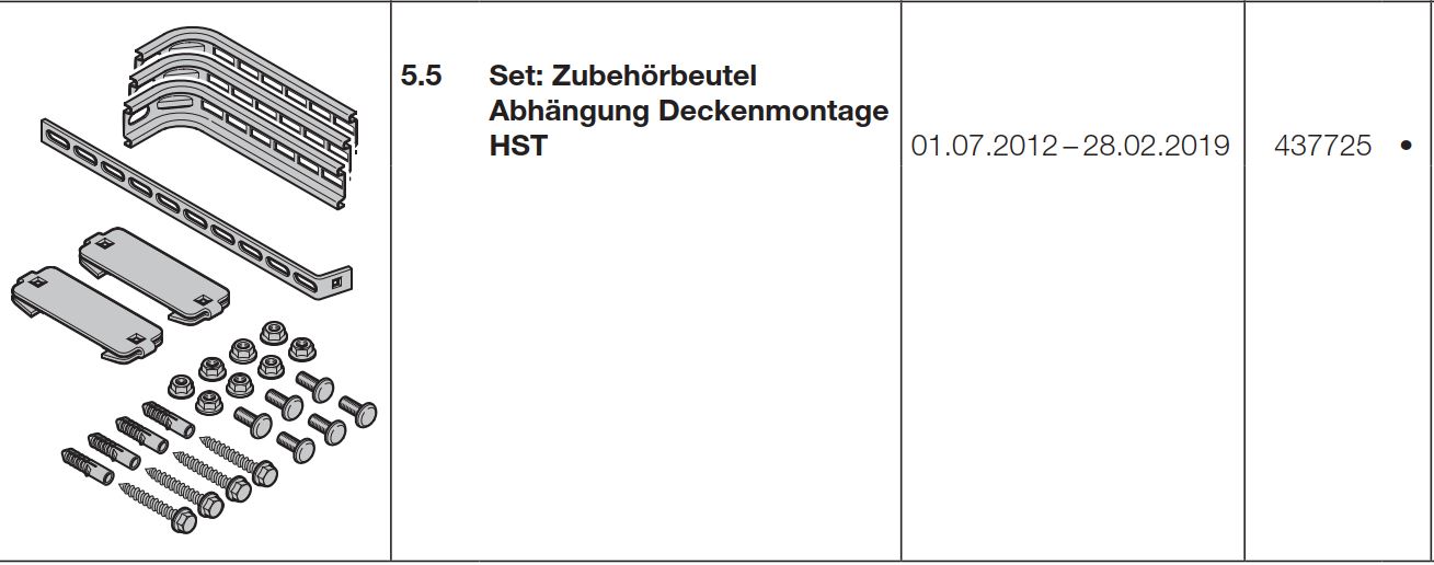 Hörmann Set: Zubehörbeutel Abhängung Deckenmontage HST Seiten-Sektionaltor