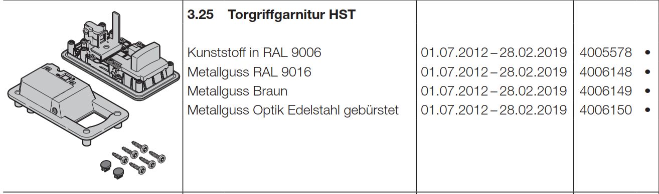 Hörmann Torgriffgarnitur HST, Kunststoff in RAL 9006, (HST42)