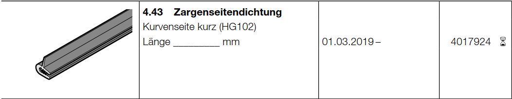Hörmann Zargenseitendichtung Kurvenseite, (HST 42), BR 20, 30, Seiten ...