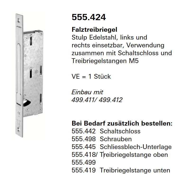 Schüco Jansen Falztreibriegel Stulp Edelstahl, Artikelnummer 555.424 ...