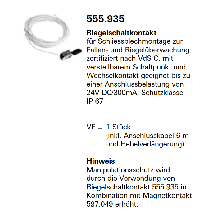 Schüco Jansen Riegelschaltkontakt für Schliessblechmontage zur Fallen ...