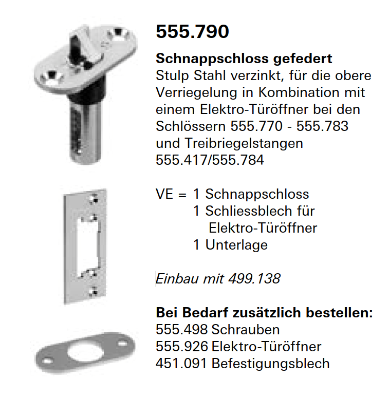 Schüco Jansen Schnappschloss gefedert Stulp Stahl verzinkt ...