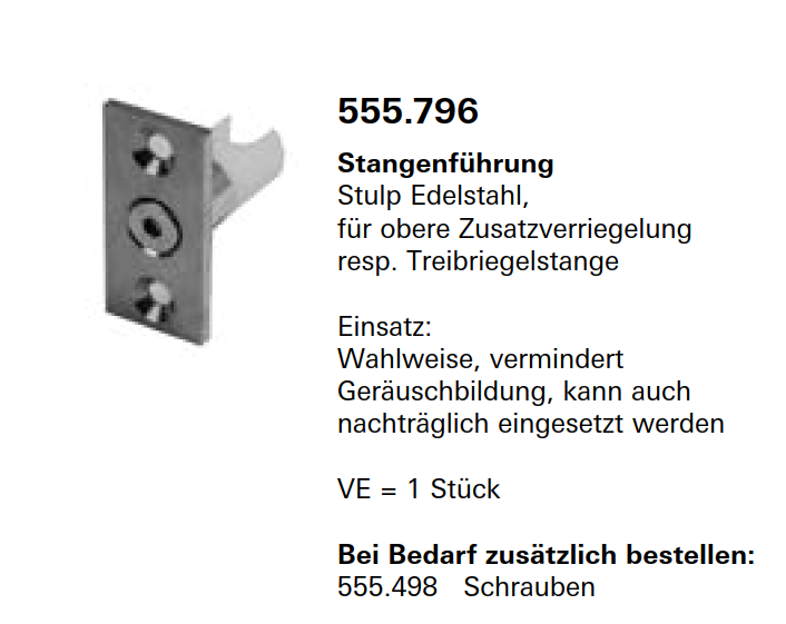 Schüco Jansen Stangenführung Stulp Edelstahl, für obere, Artikelnummer ...