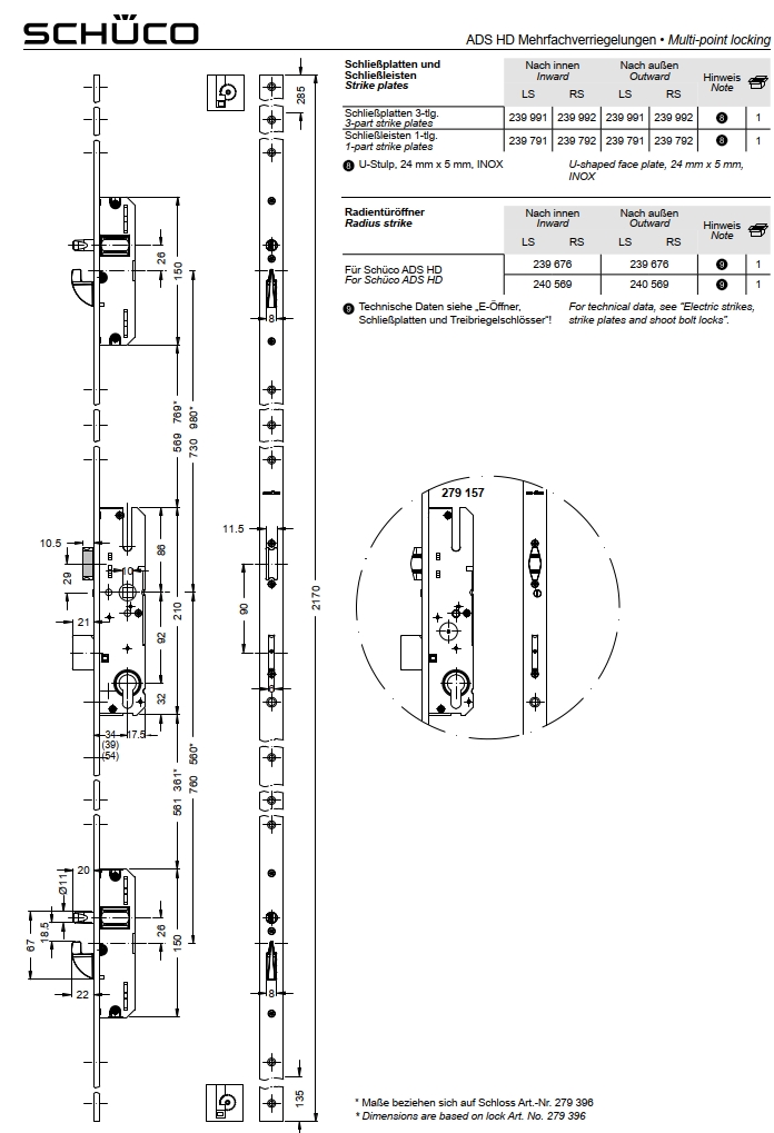 Schüco Schwenkhaken-Bolzenschloss, RC3, 241 735 , RS/LS, ADS HD ...