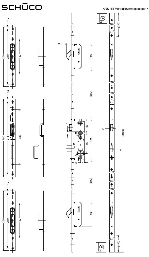 Schüco Schwenkhaken-Schloss, 279 166, RS, ADS HD Mehrfachverriegelungen