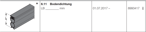 Hörmann Bodendichtung für Garagen-Deckenlauftor - RollMatic OD