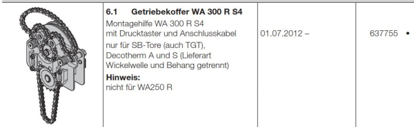Hörmann Getriebekoffer WA 300 R S4 Montagehilfe WA 300 R S4 mit ...